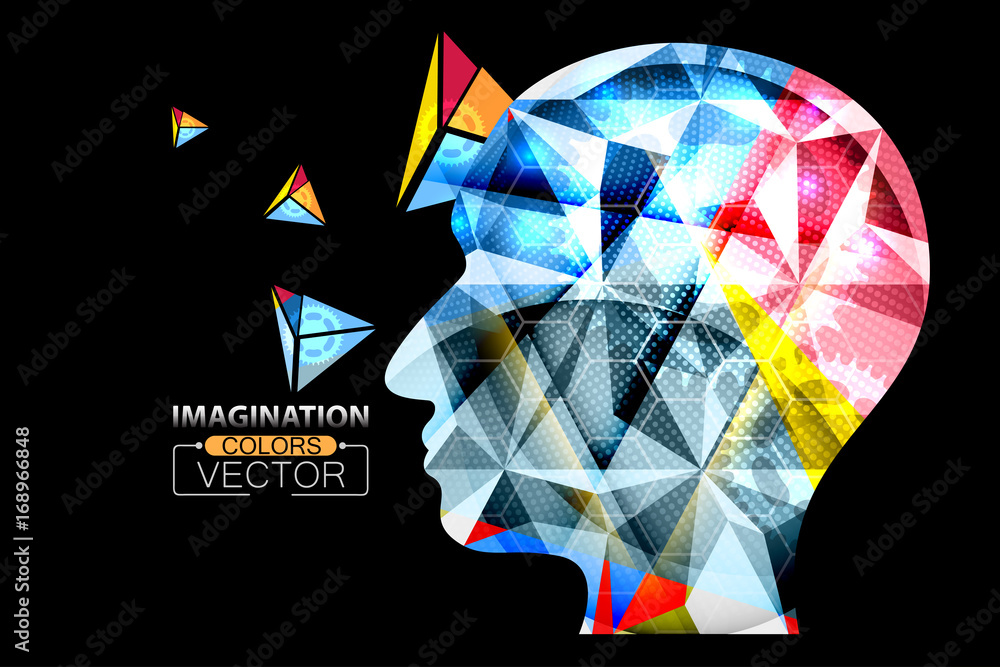 Human head geometric colorful triangle shape scene vector abstract ...