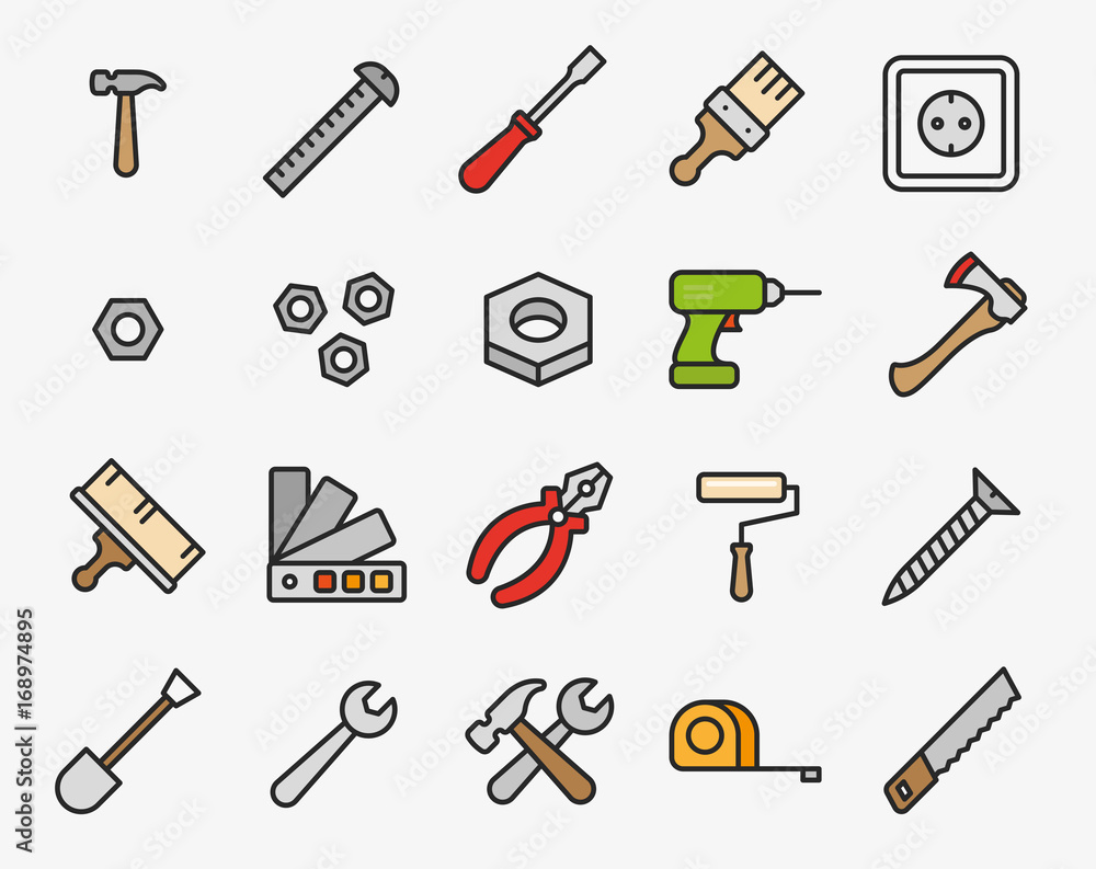Repair Tools Minimal Color Flat Line Outline Stroke Icon Pictogram ...