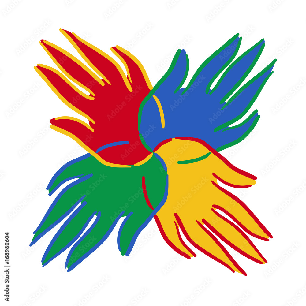 Brightly coloured hands symbol showing unity Stock Vector | Adobe Stock