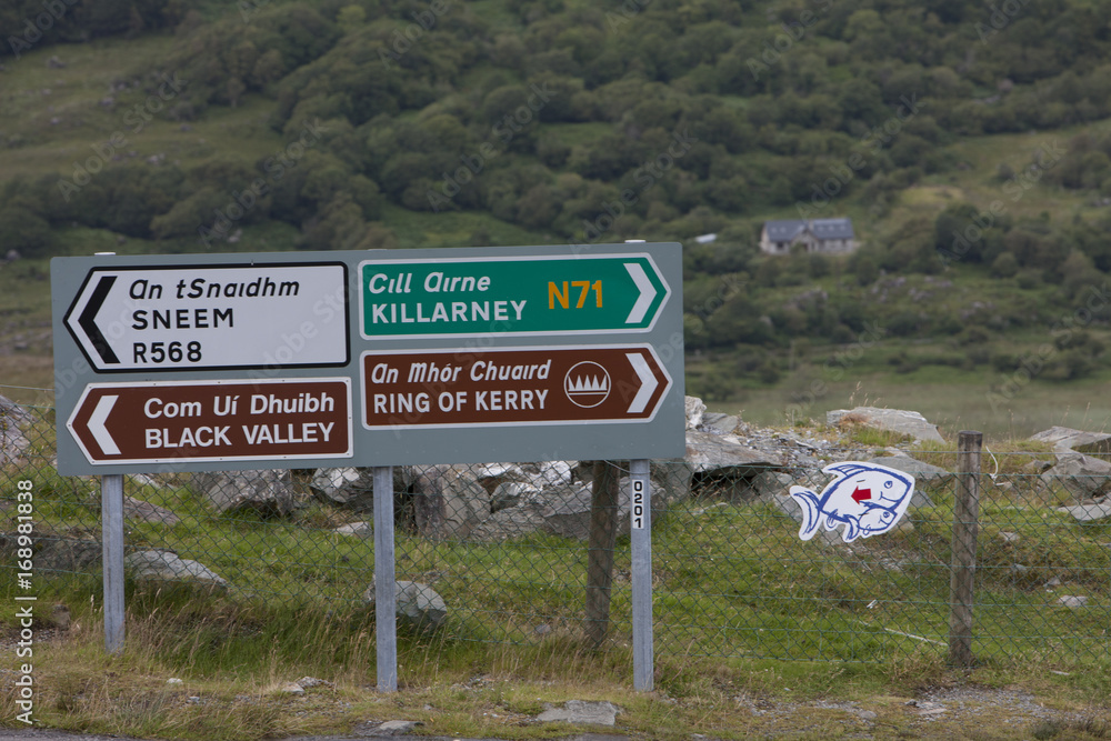 Killarney Ring of Kerry Ireland. Westcoat. Road signs to Sneem and ...