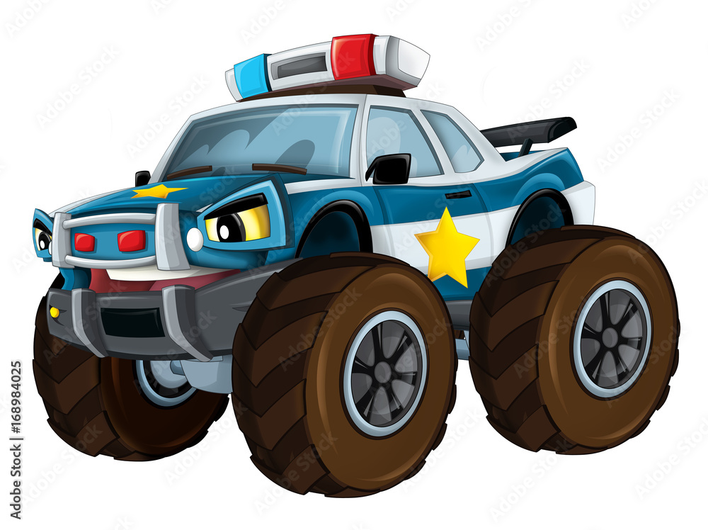 Cartoon police car looking like monster truck - isolated - illustration ...