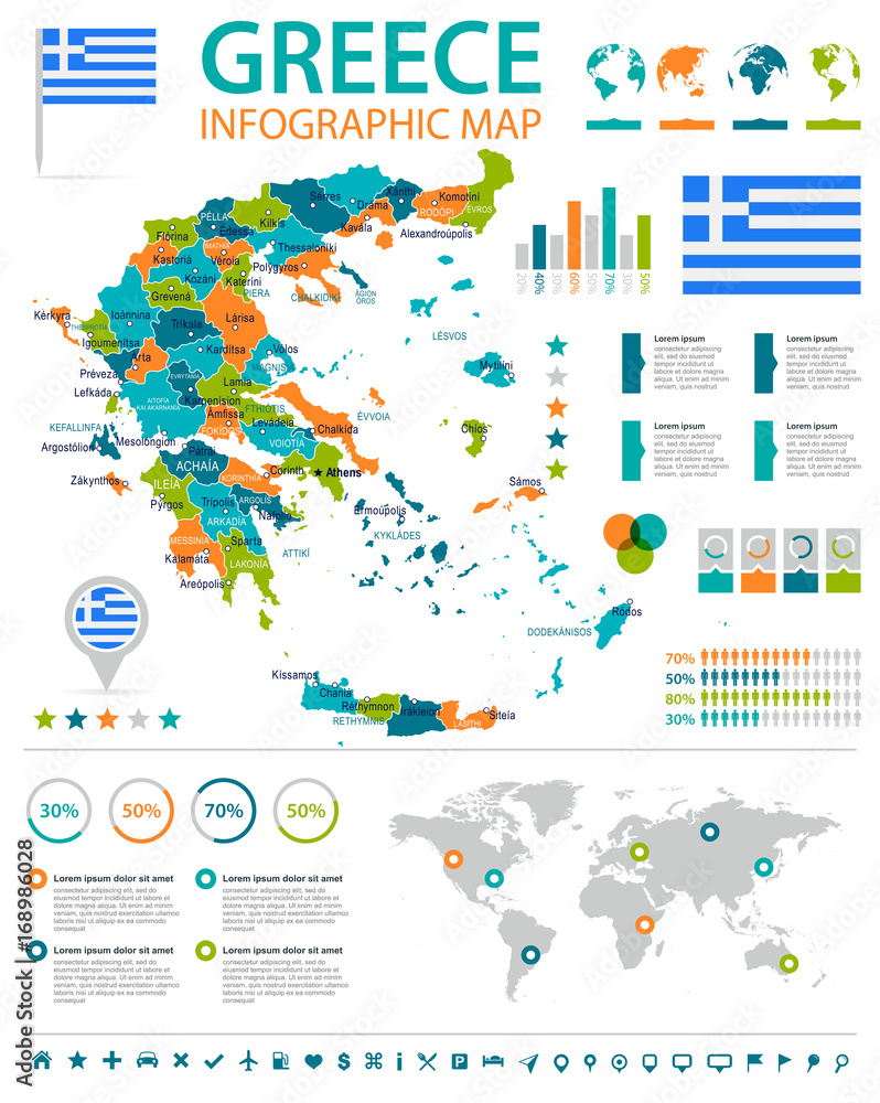 Greece - infographic map and flag - illustration Stock Vector | Adobe Stock