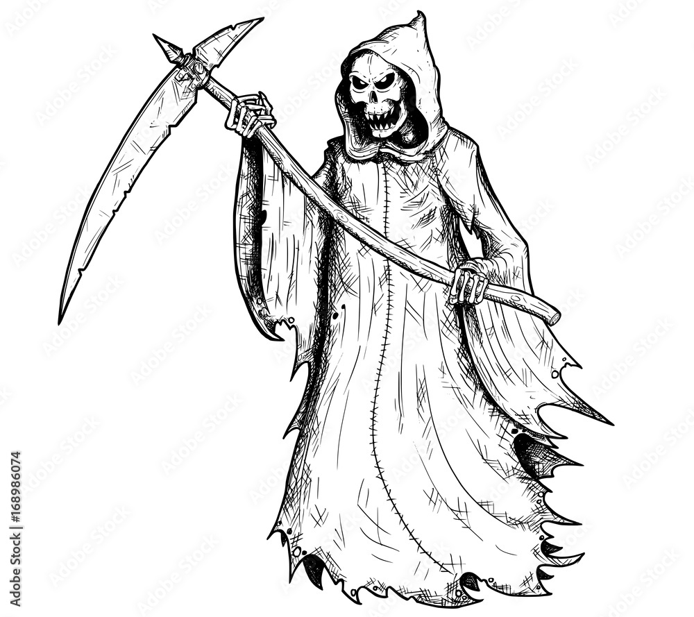 Hand Drawing Illustration of Halloween Grim Reaper Stock Vector | Adobe ...