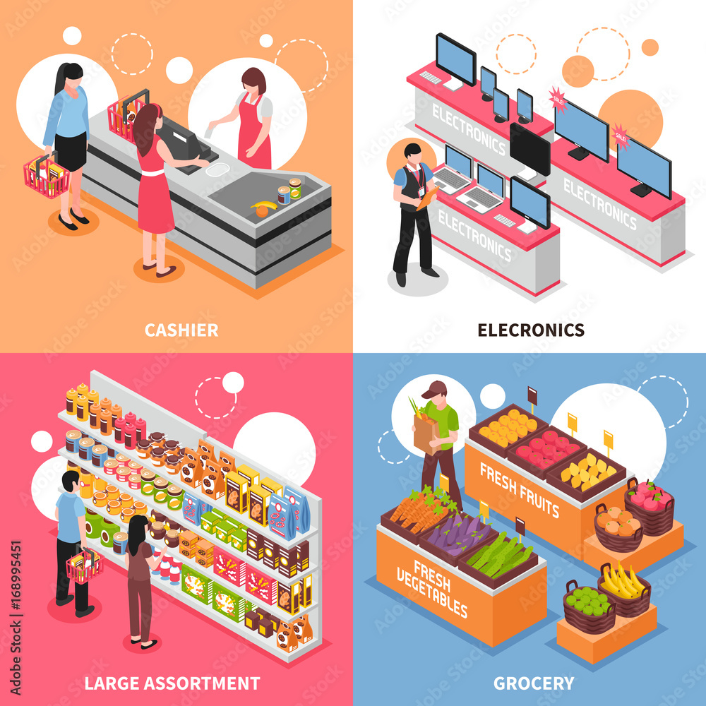 Supermarket Isometric Concept Icons Set Stock Vector | Adobe Stock