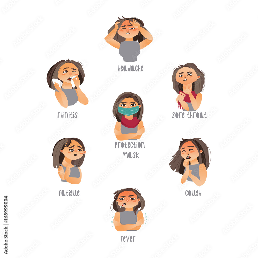 Vector young sick girls set suffering from different disease symptoms ... Vector young sick girls set suffering from different disease symptoms ...