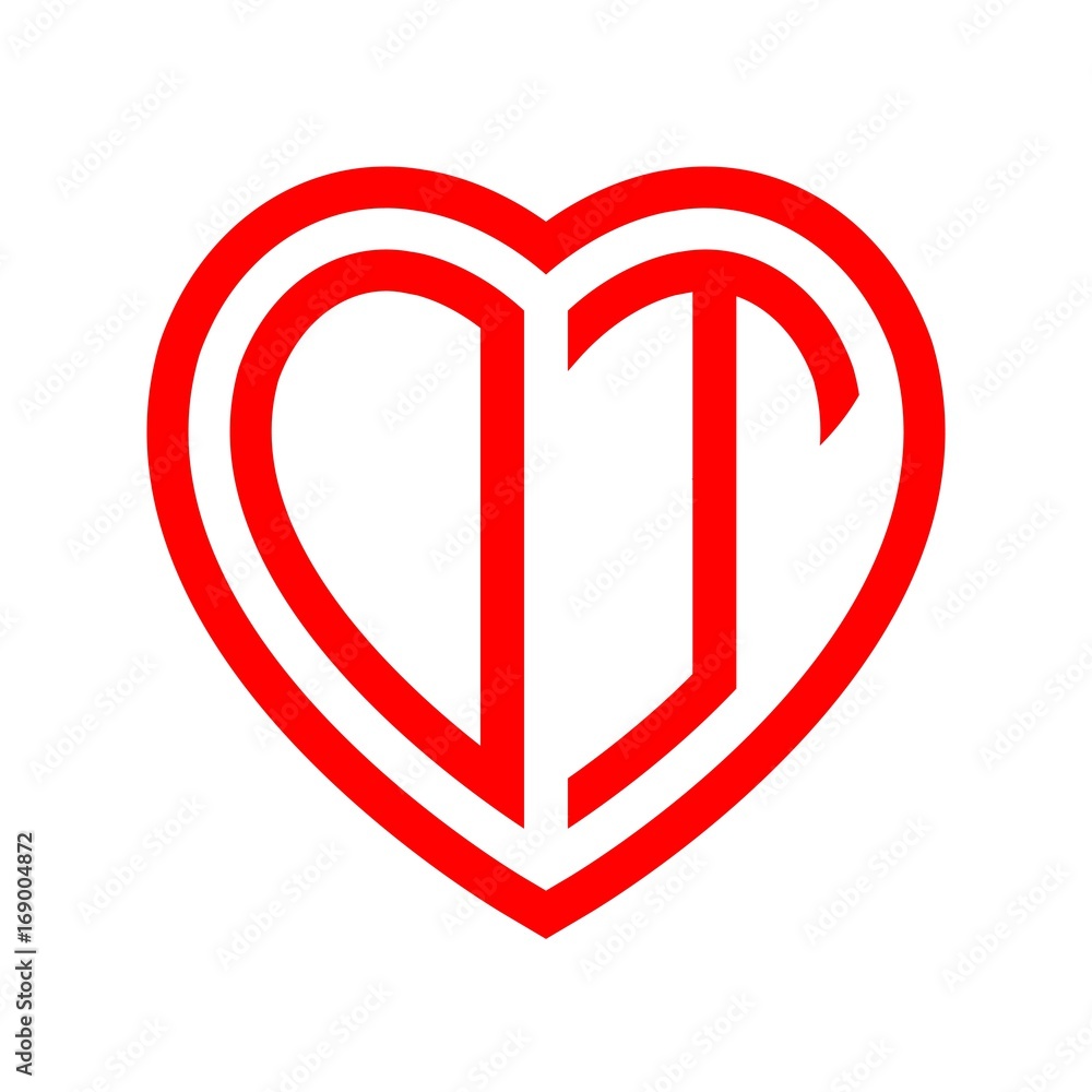 initial letters logo ot red monogram heart love shape Stock Vector ...