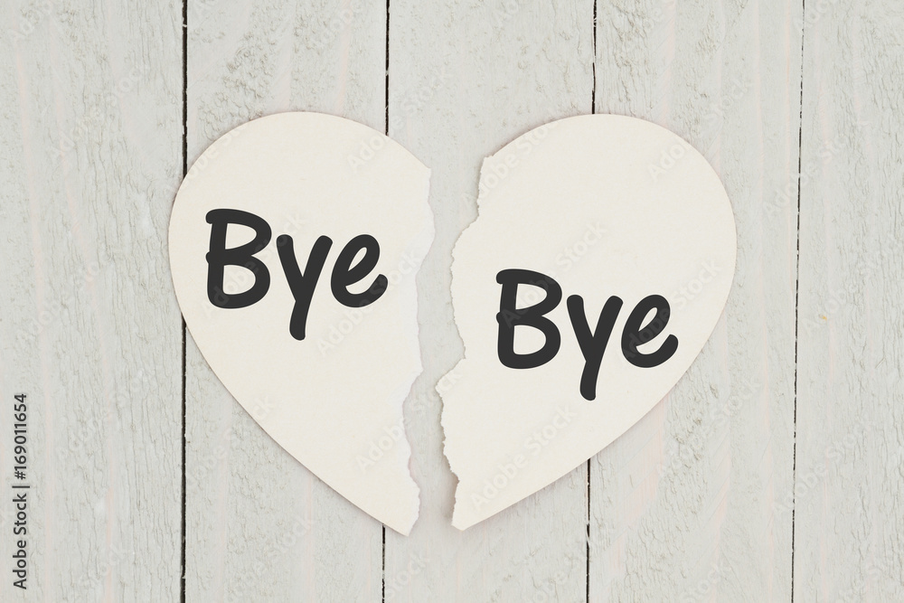 Heart-shape card on weathered wood background with text Bye Bye Stock ...