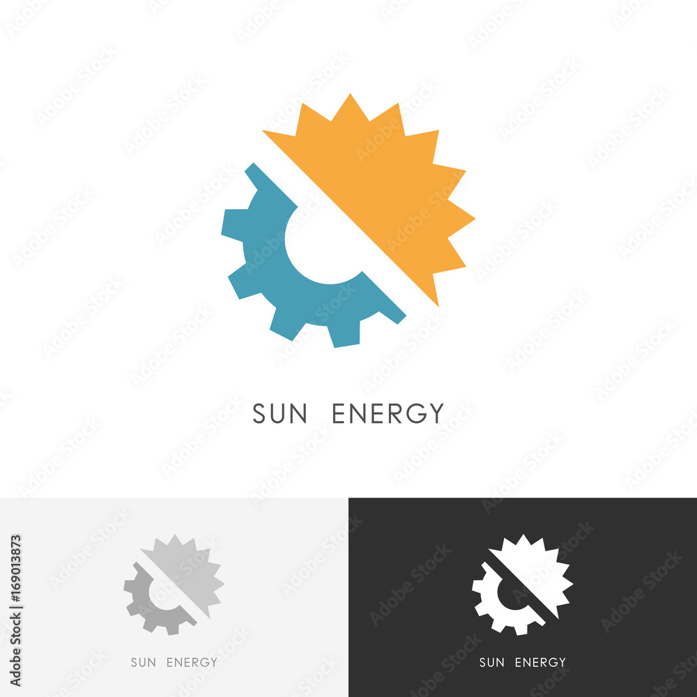 Sun energy logo - gear wheel and solar symbol. Alternative power source ...