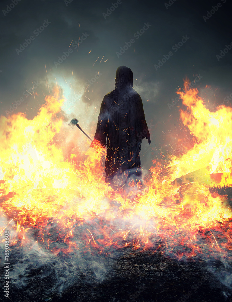 Dark Horror fire grim reaper background. Stock Photo | Adobe Stock
