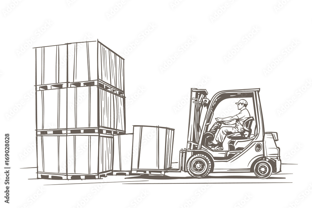 Forklift Drawing(outlines, white background). Vector. Stock Vector ...