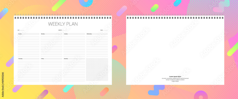Planner template in landscape orientation. A4 format. Inside page and ...