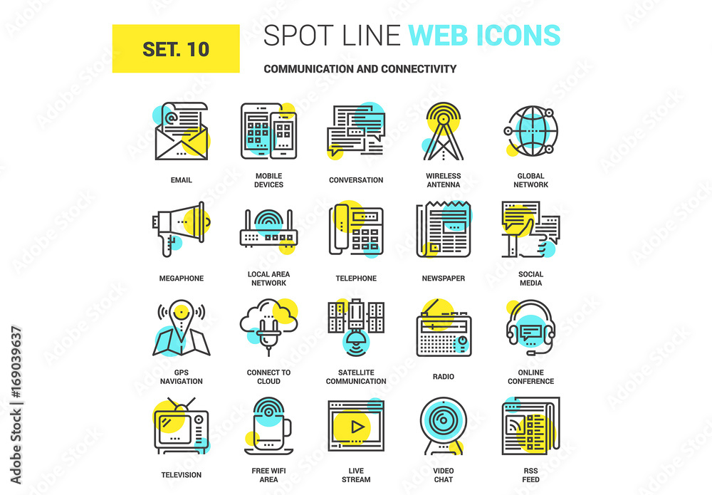20 Yellow and Cyan Communication Icons 1 Stock Template | Adobe Stock