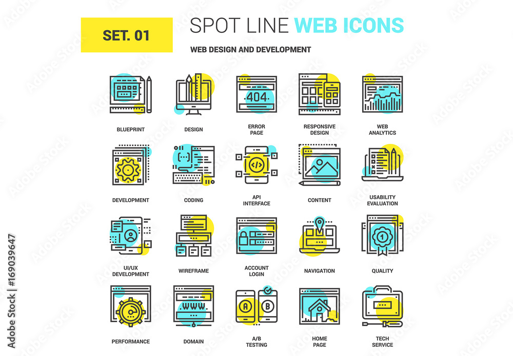 20 Yellow and Cyan Development Icons 1 Stock Template | Adobe Stock