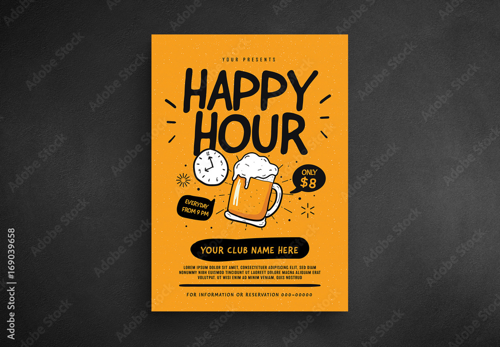 Modelo de Retro Happy Hour Flyer Layout do Stock | Adobe Stock