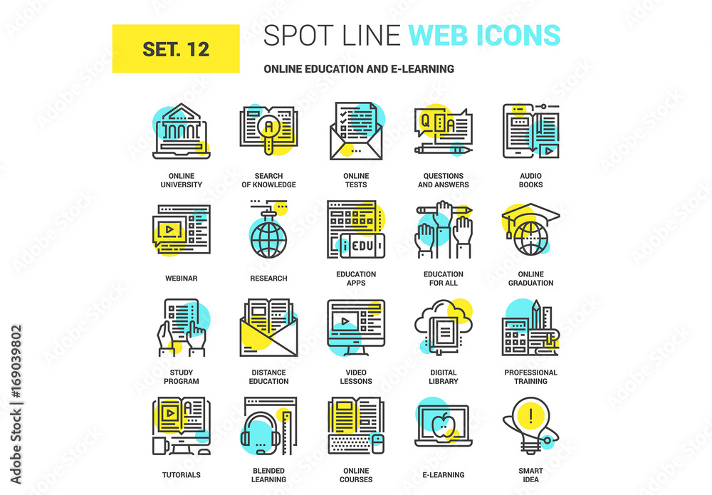 20 Yellow and Cyan Education Icons 1 Stock Template | Adobe Stock
