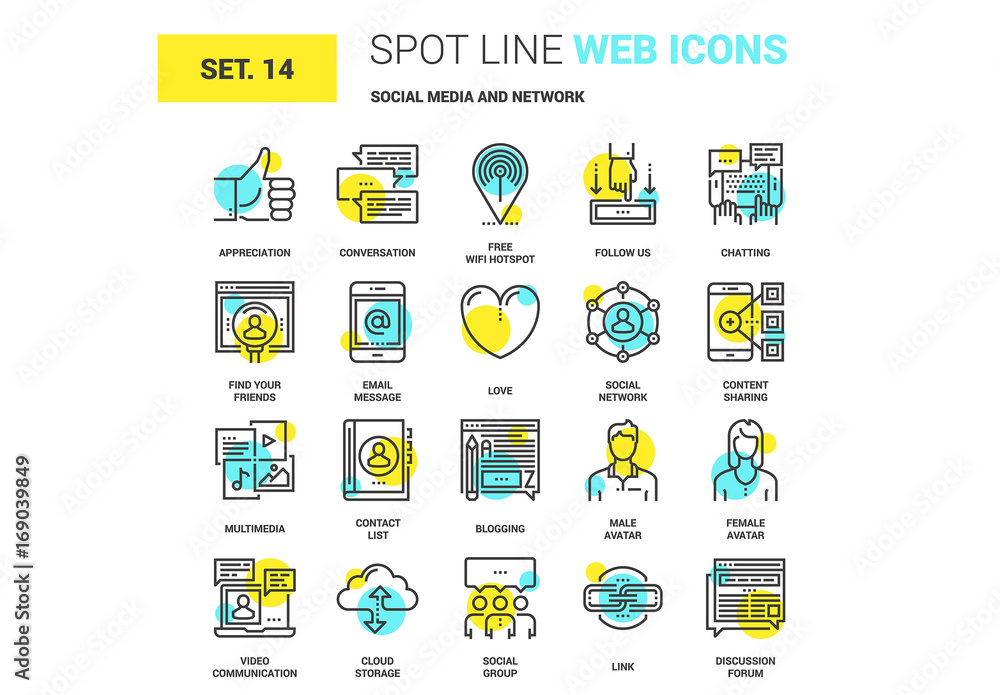 20 Yellow and Cyan Social Media Icons 1 Stock Template | Adobe Stock