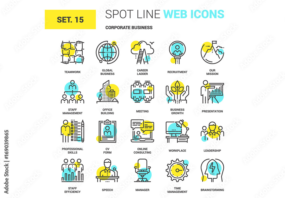 20 Yellow and Cyan Business Icons 1 Stock Template | Adobe Stock