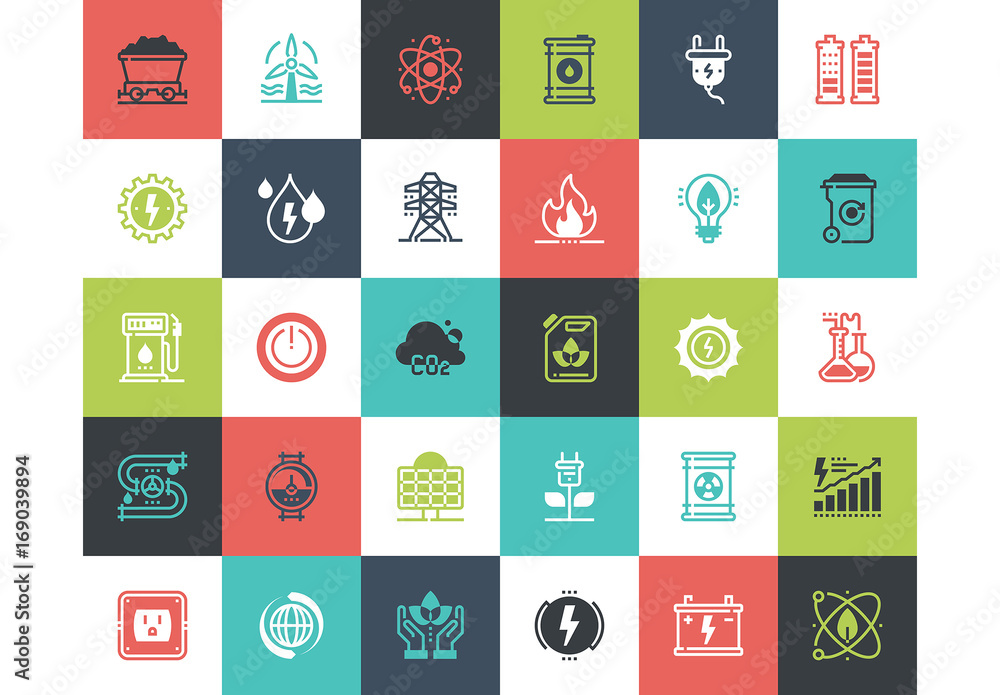 30 Multicolored Square Energy Icons 1 Stock Template | Adobe Stock