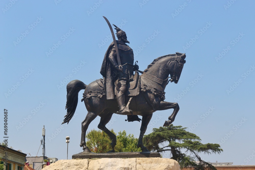 Statue of Skanderbeg or Gjergj Kastrioti who fought against the empire ...