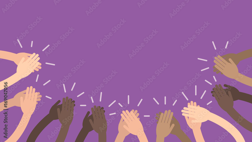 Human hands clapping, flat vector illustration on purple background ...