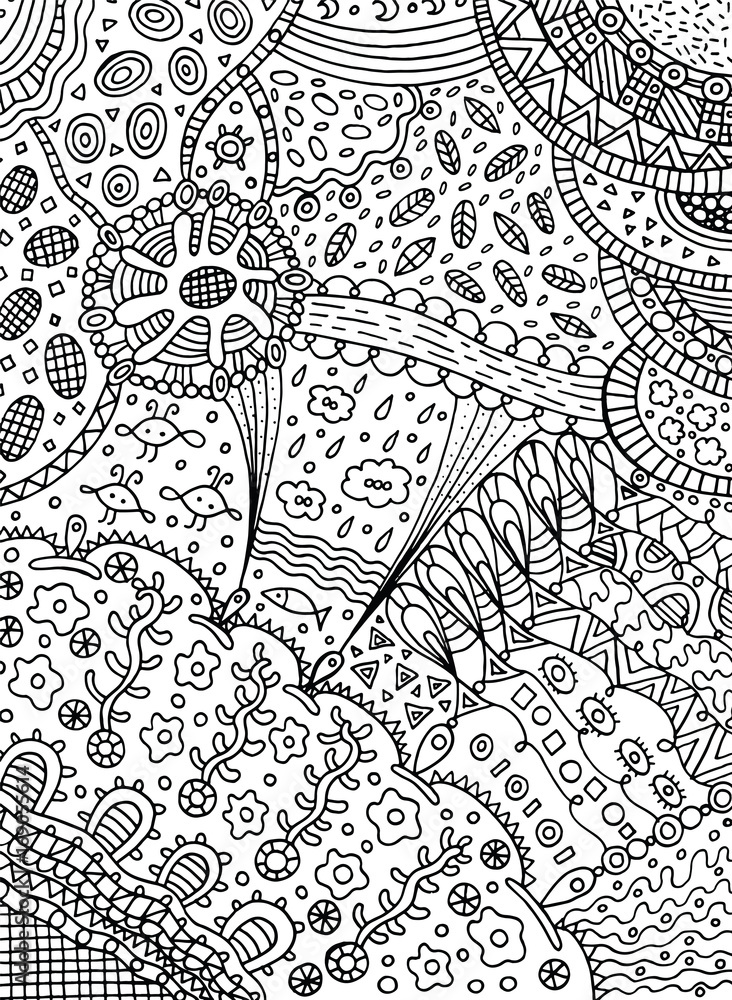 Coloring page in doodle abstract style. Vector art for adult coloring ...