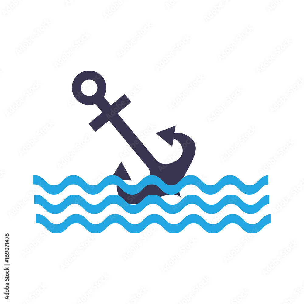 anchor maritime with waves vector illustration design Stock Vector ...