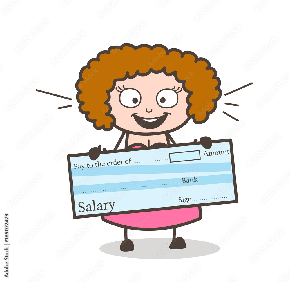 Cartoon Happy Young Lady Showing Salary Cheque Vector Concept Stock ...