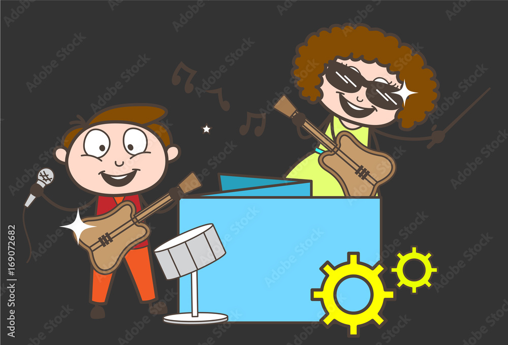 Cartoon Young Pop-Singers with Advertisement Banner Vector Stock Vector ...