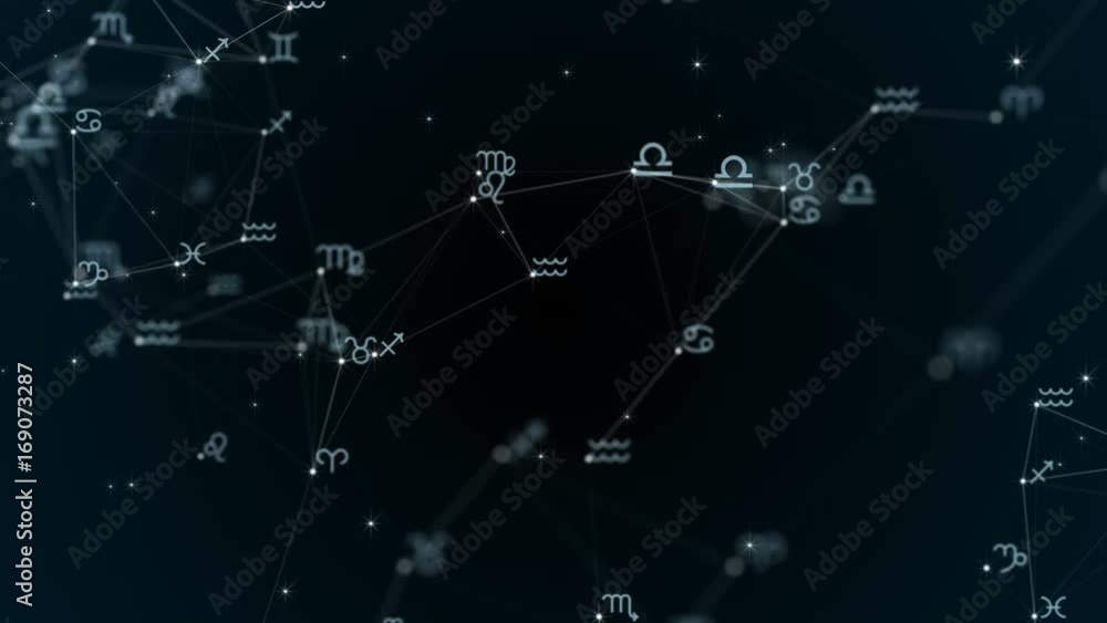 Beautiful plexus with zodiac signs, stars. Group of stars forming a ...