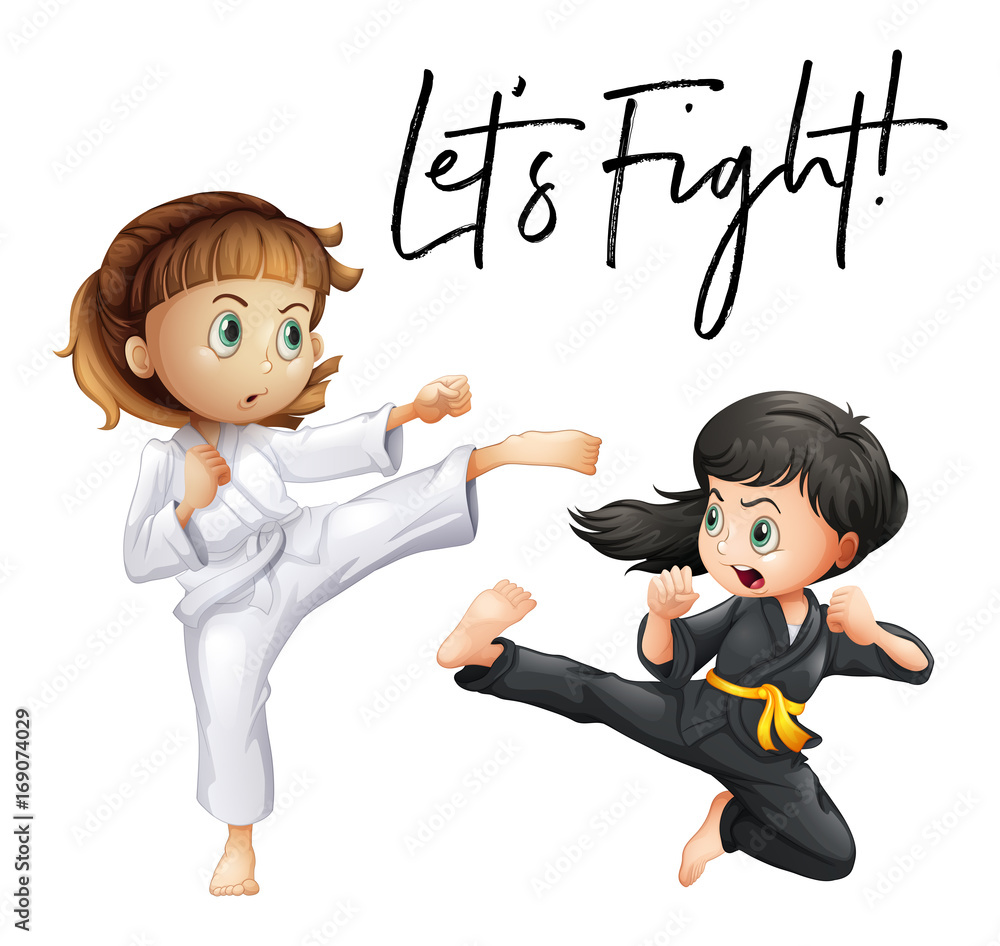 Word expression for let's fight with two girls fighting Stock Vector ...