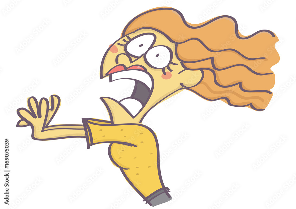 Funny vector cartoon of woman running away in fear and panic, isolated ... Funny vector cartoon of woman running away in fear and panic, isolated ...