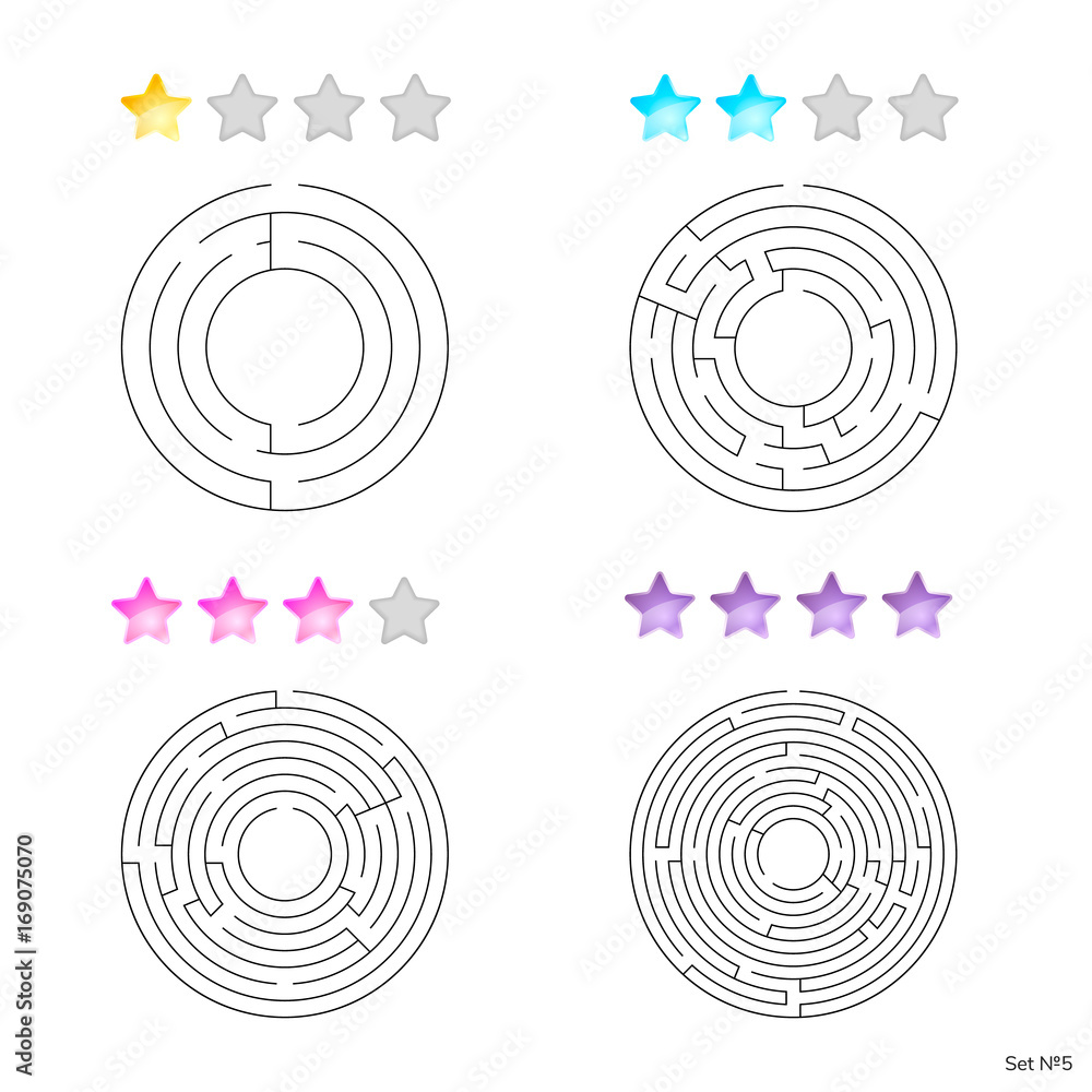 vector illustration of set of 4 circular mazes for kids at different ...