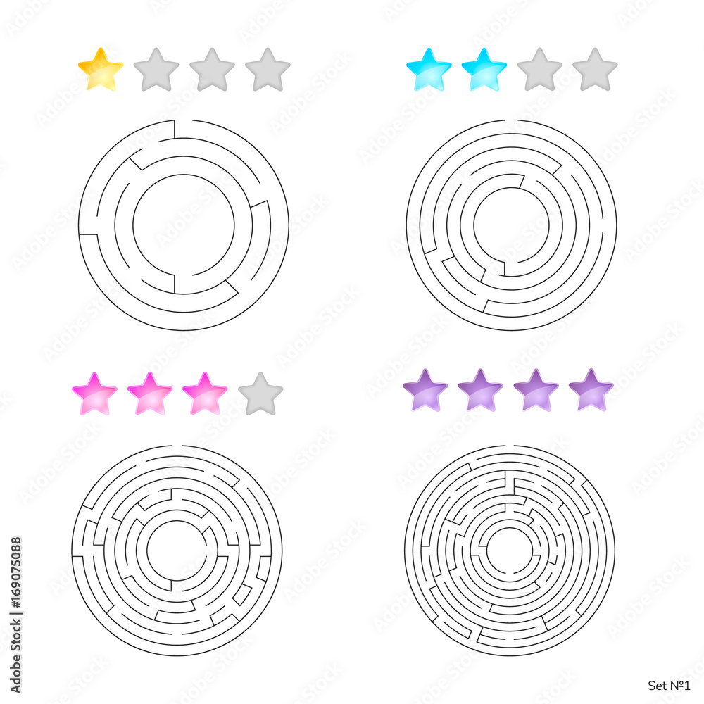 vector illustration of set of 4 circular mazes for kids at different ...