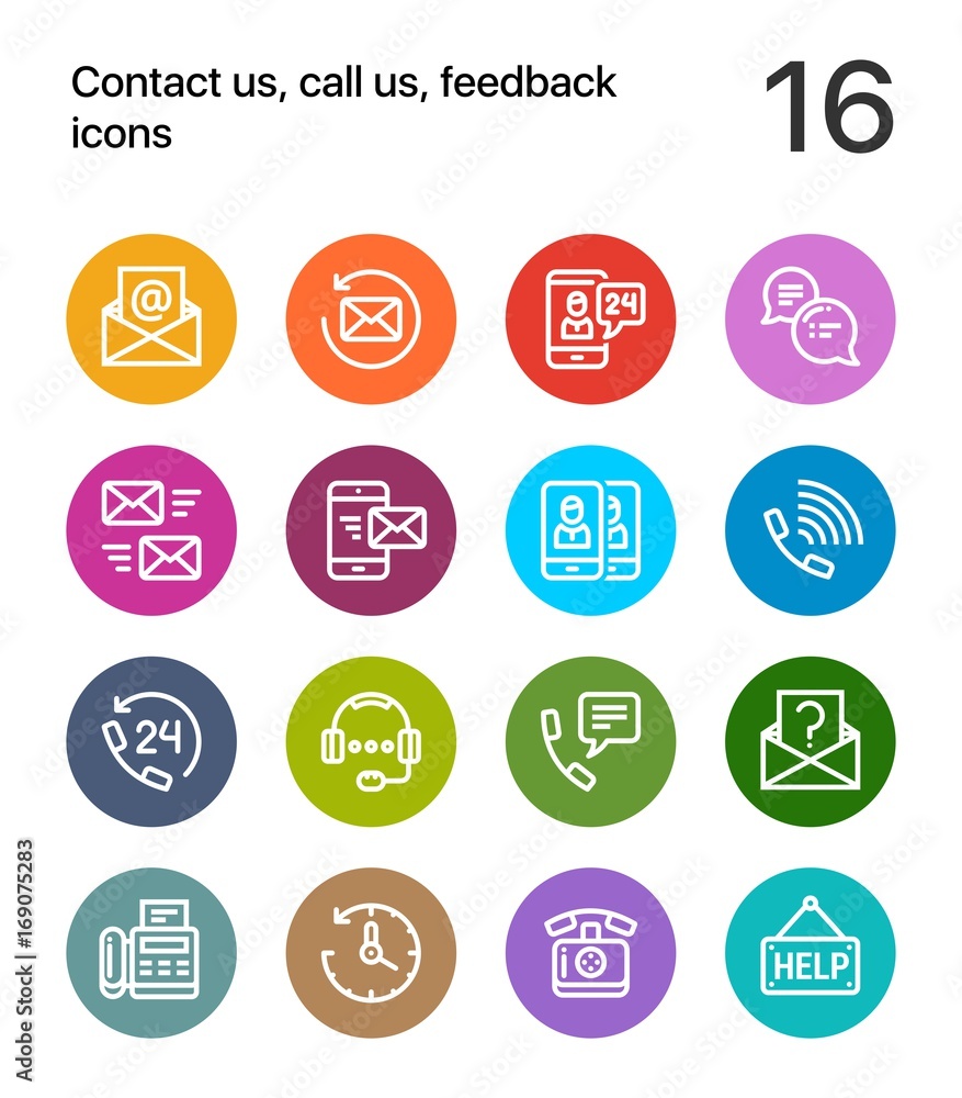 Colorful Contact us, call us, feedback icons for web and mobile design ...