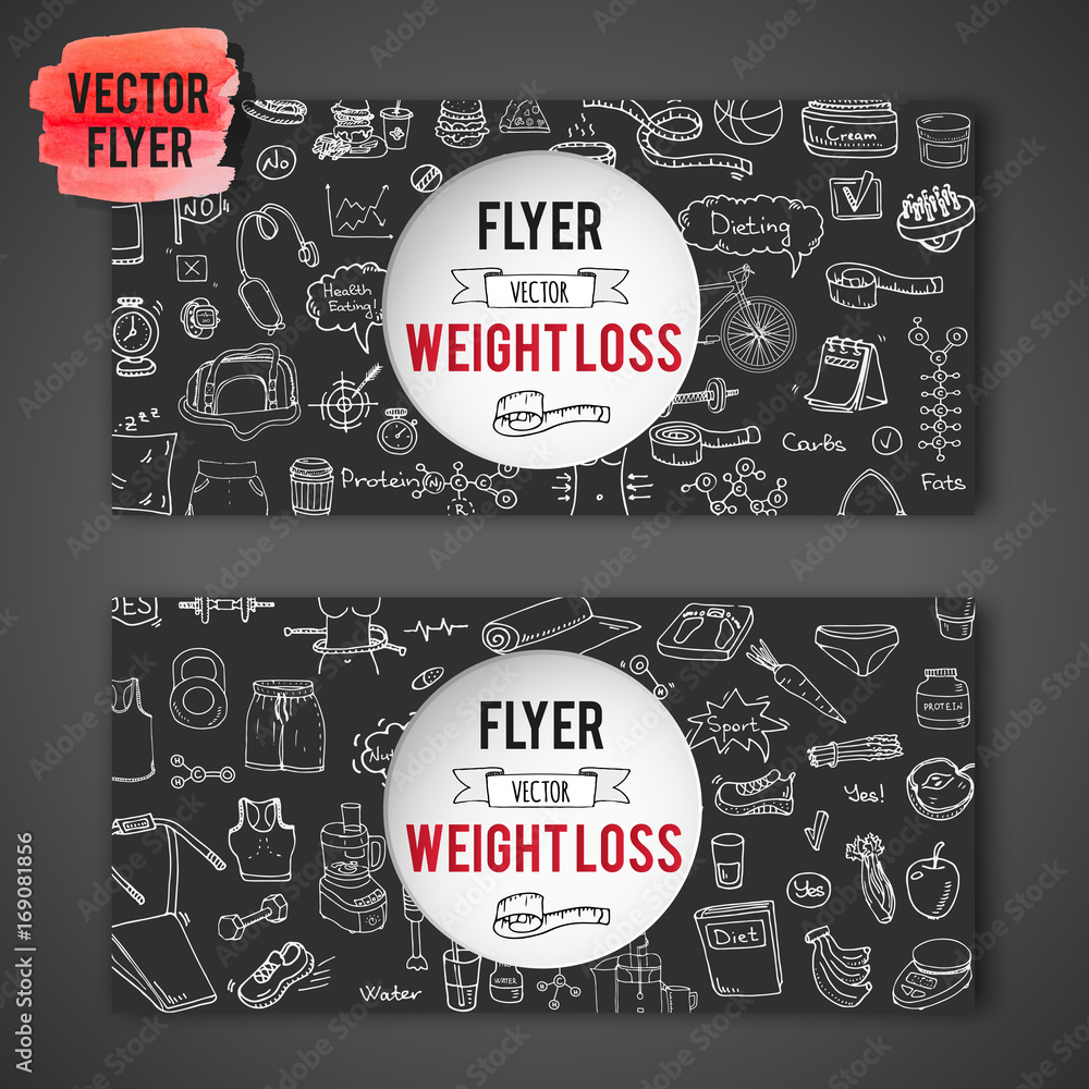 Hand drawn doodle Weight loss icons set Vector illustration dieting ...