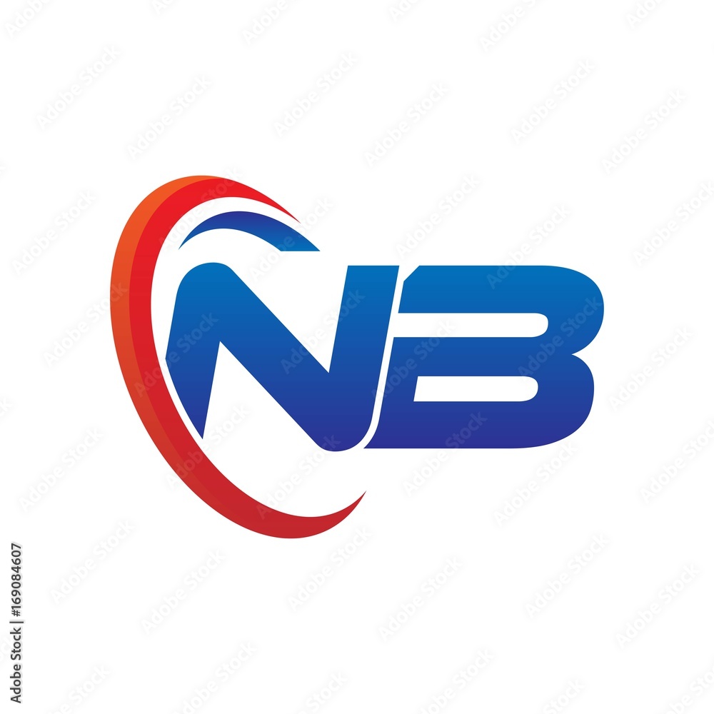 dynamic vector initial letters logo nb with circle swoosh red blue ...