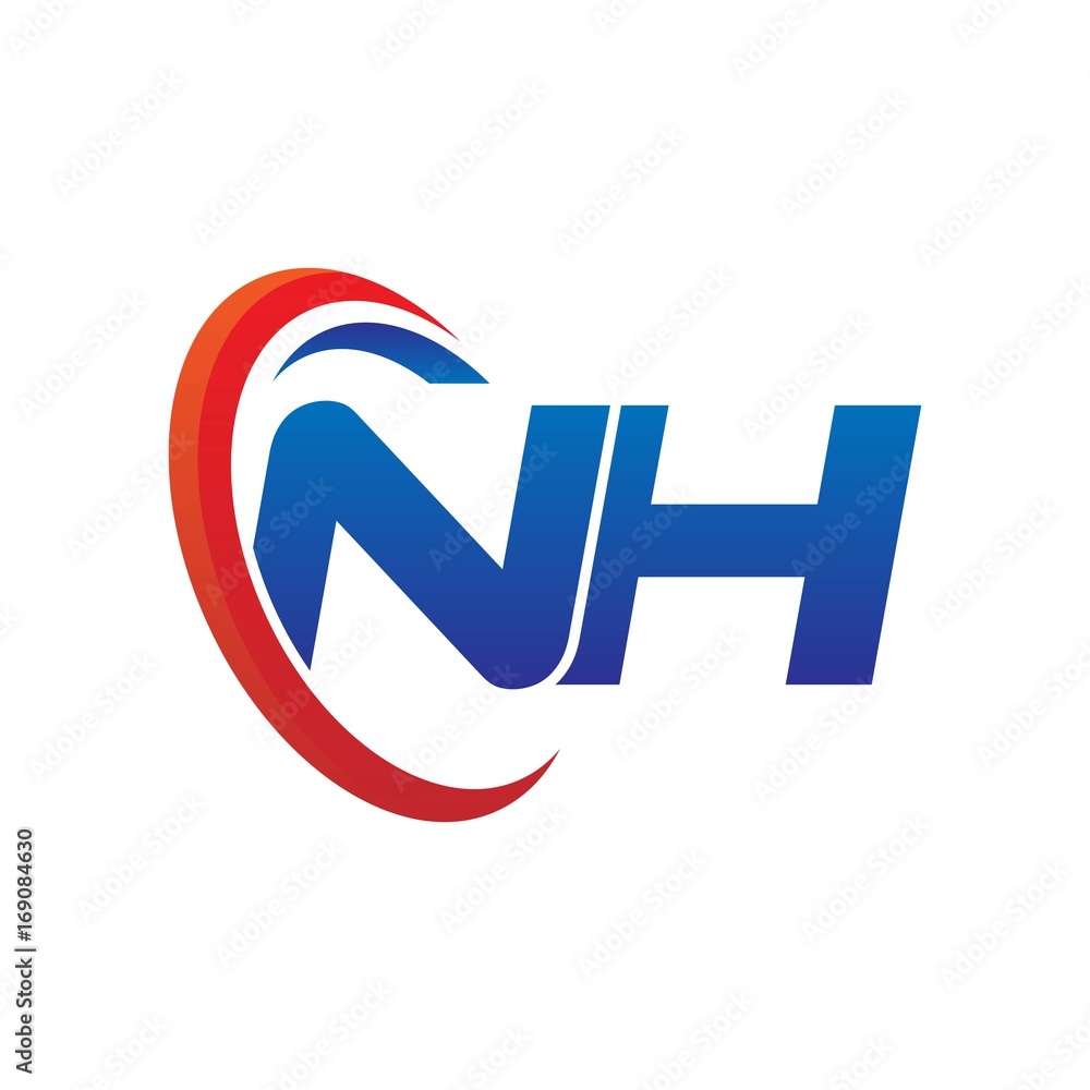 dynamic vector initial letters logo nh with circle swoosh red blue ...