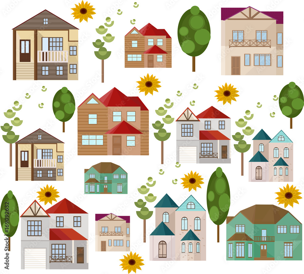 Buildings and green trees Pattern background Vector Stock Vector ...