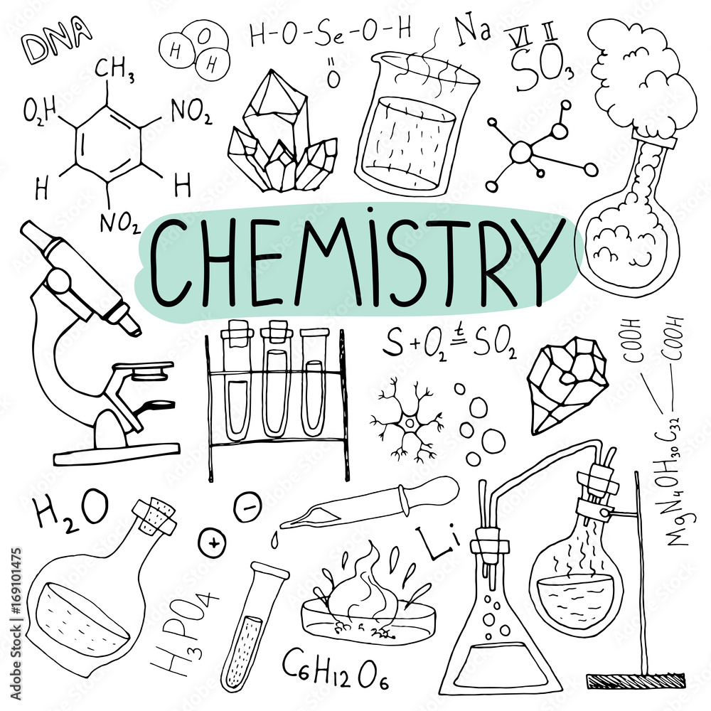 Chemistry doodles. Hand drawn science background. Back to school ...
