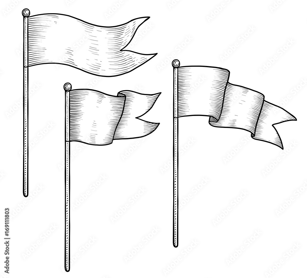 Flag illustration, drawing, engraving, ink, line art, vector Stock ...