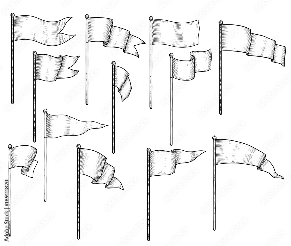 Flag illustration, drawing, engraving, ink, line art, vector Stock ...