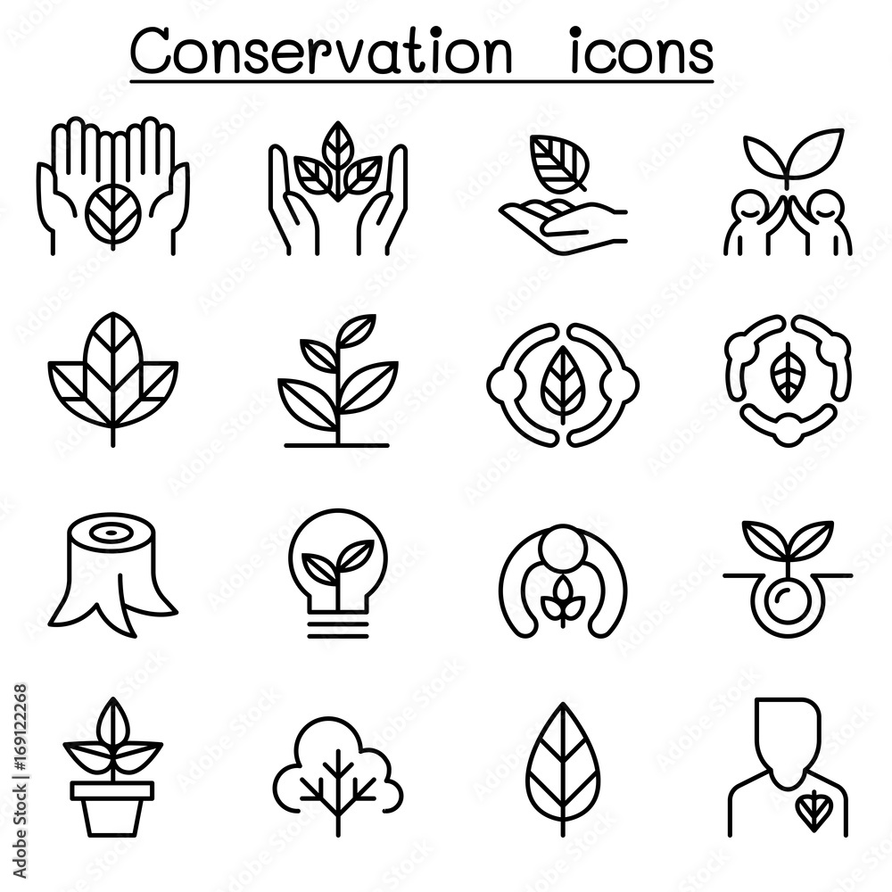 Eco friendly & Conservation icon set in thin line style Stock Vector ...