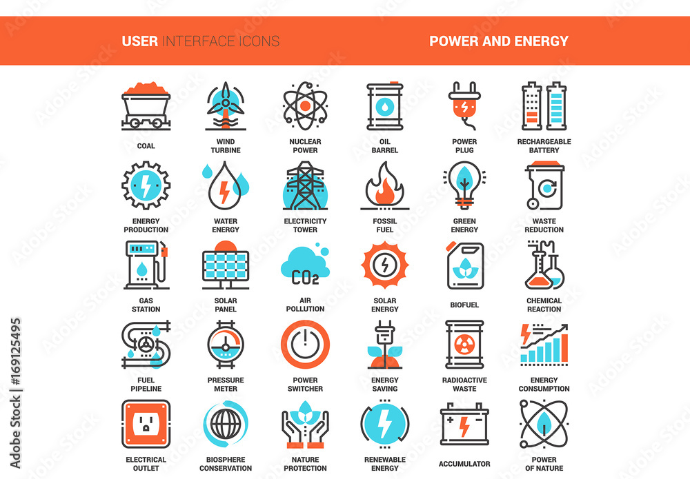 30 Orange and Cyan Energy Icons 1 Stock Template | Adobe Stock