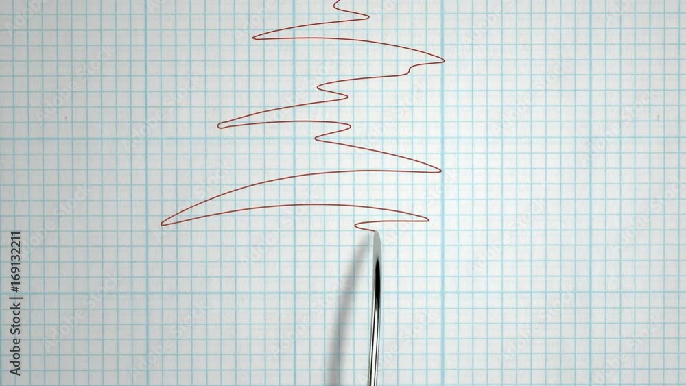 A closeup animation of a polygraph lie detector test needle drawing a ...