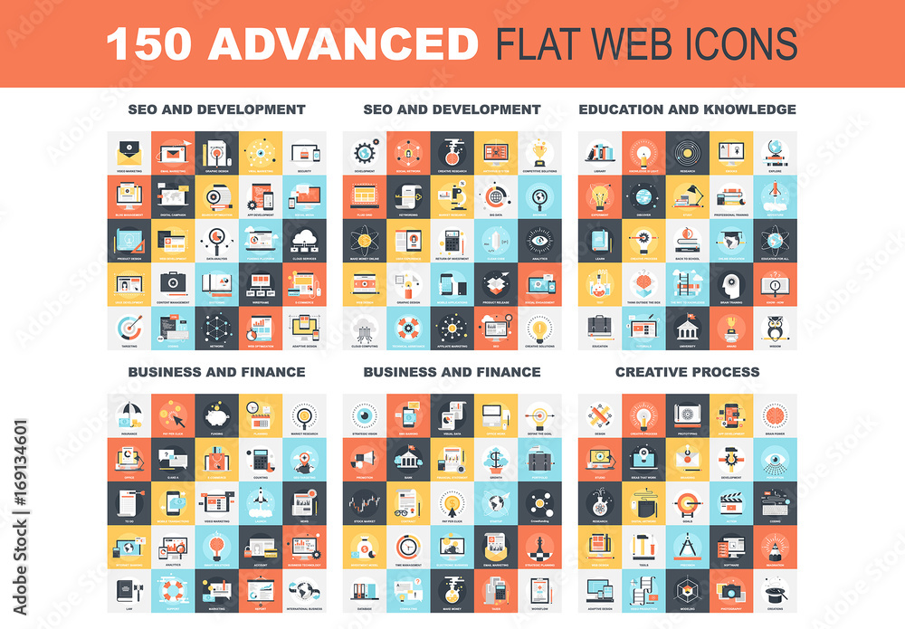 150 Colorful Square Icons 1 Stock Template | Adobe Stock