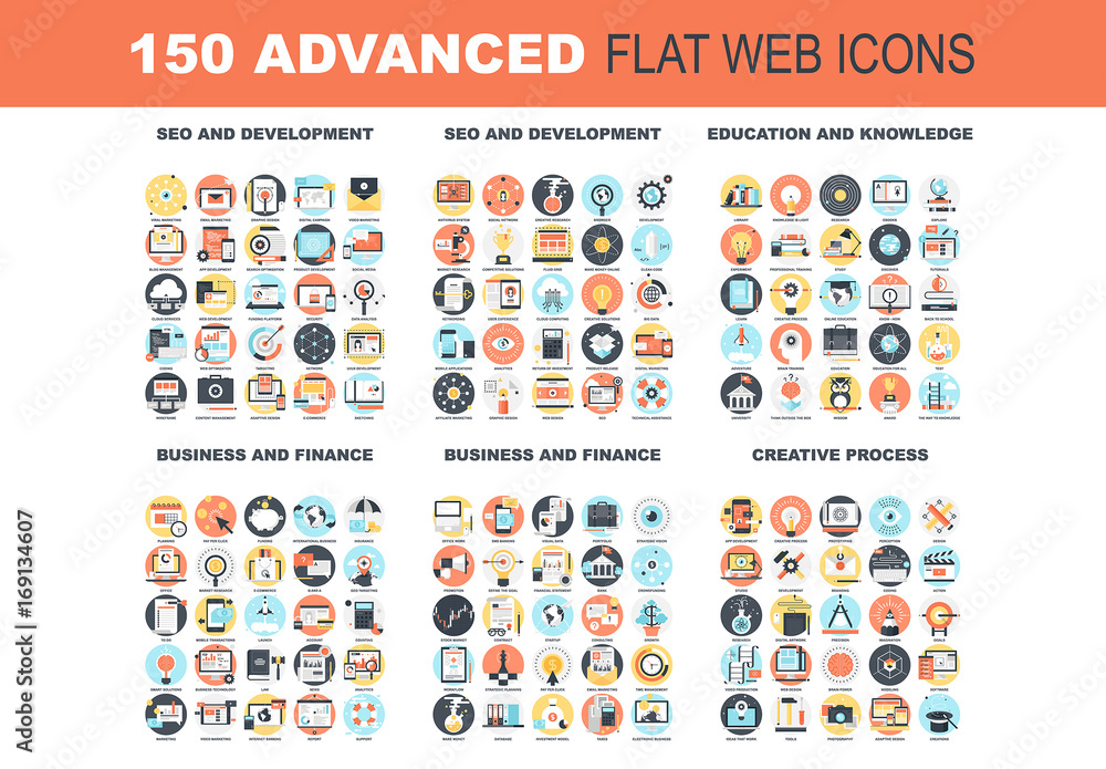 150 Colorful Round Icons 1 Stock Template | Adobe Stock
