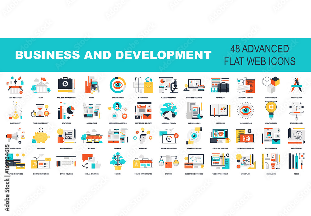 48 Colorful Business Icons 1 Stock Template | Adobe Stock