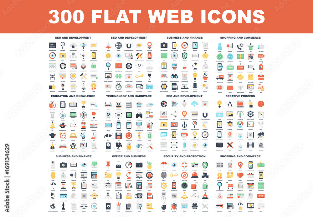 300 Colorful Icons 1 Stock Template | Adobe Stock