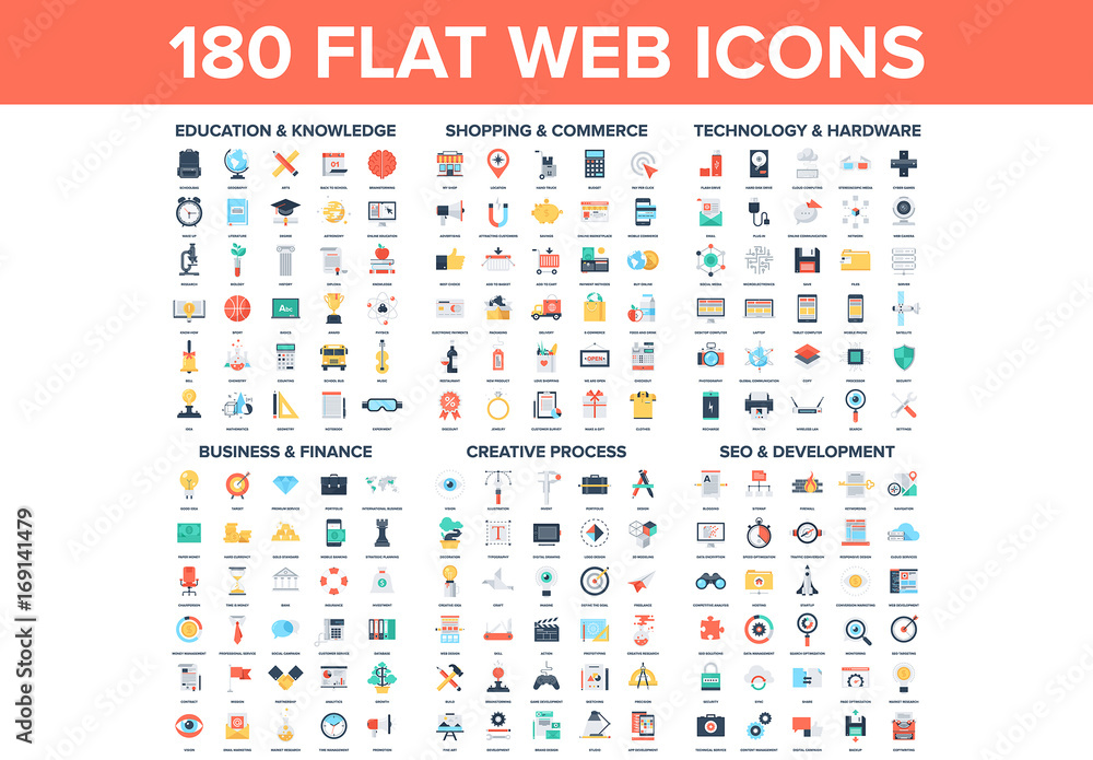 180 Colorful Icons 1 Stock Template | Adobe Stock