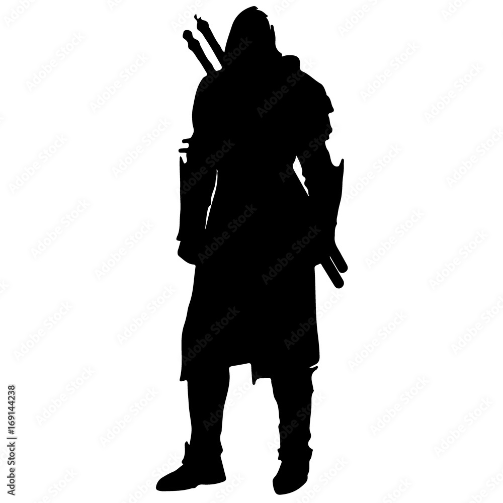 black silhouette of a medieval warrior. Assassin or ninja Stock Vector ...